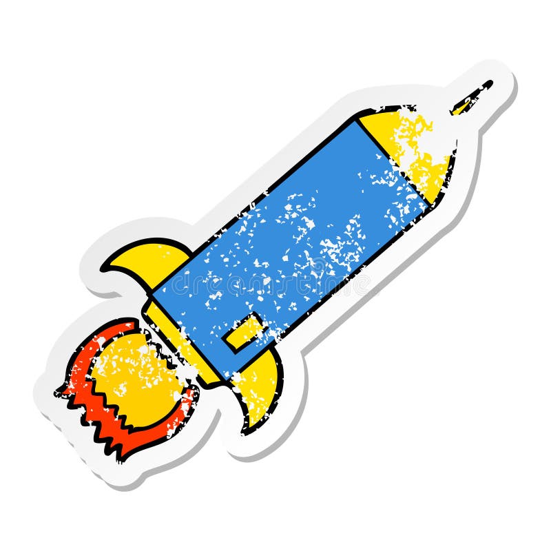 A Creative Distressed Sticker of a Cartoon Rocket Stock Vector ...