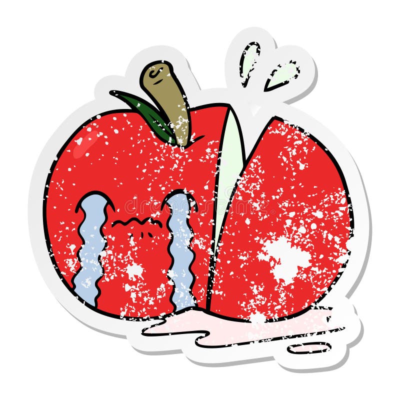 A Creative Distressed Sticker of a Cartoon Sad Sliced Apple Stock ...