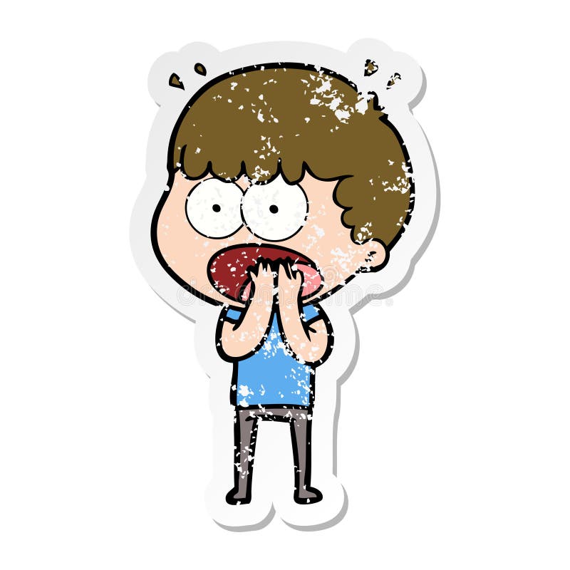 A Creative Distressed Sticker of a Cartoon Shocked Man Stock Vector ...