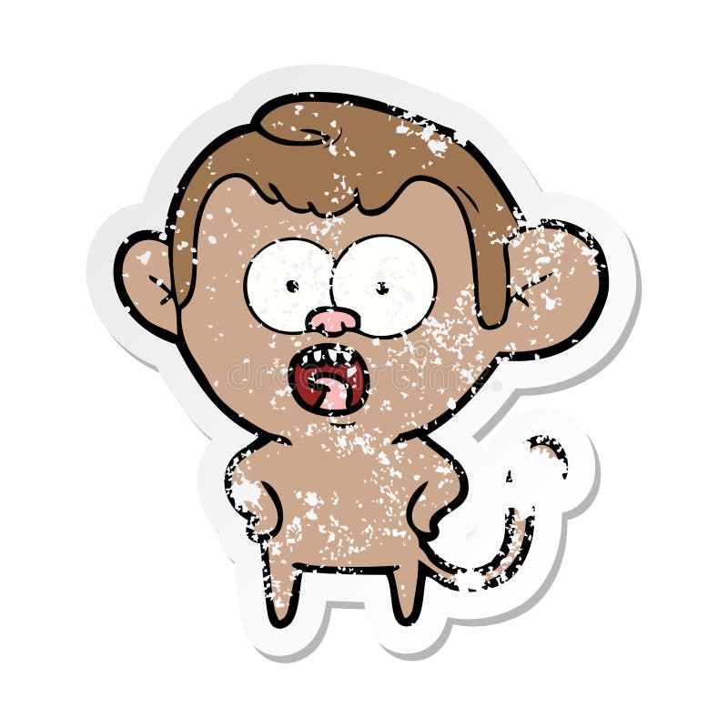 A Creative Distressed Sticker of a Cartoon Shocked Monkey Stock Vector ...