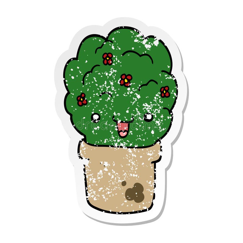 A Creative Distressed Sticker of a Cartoon Shrub in Pot Stock Vector ...