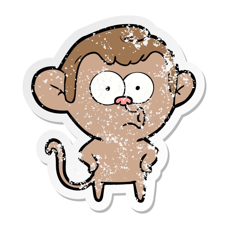 A Creative Distressed Sticker of a Cartoon Surprised Monkey Stock ...