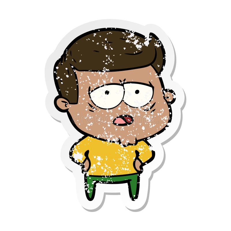 A Creative Distressed Sticker of a Cartoon Tired Man Stock Vector ...