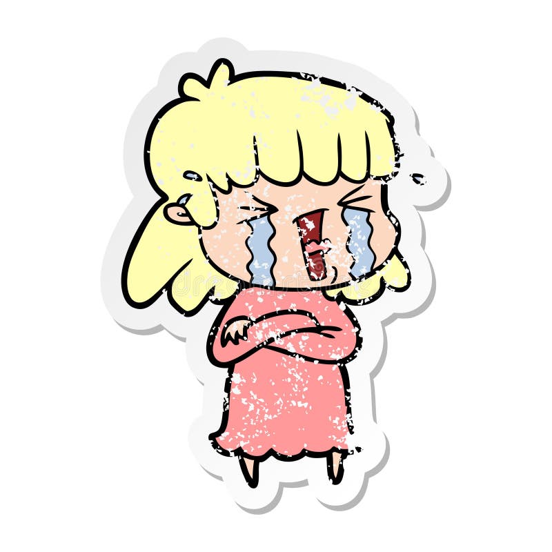 A Creative Distressed Sticker of a Cartoon Woman in Tears Stock Vector ...