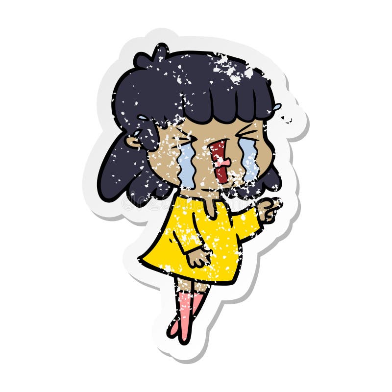 A Creative Distressed Sticker of a Cartoon Woman in Tears Stock Vector ...