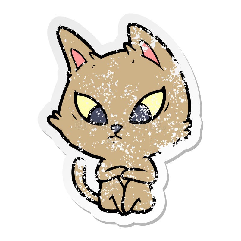 A Creative Distressed Sticker of a Confused Cartoon Cat Stock Vector ...