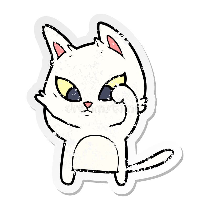 A Creative Distressed Sticker of a Confused Cartoon Cat Stock Vector ...