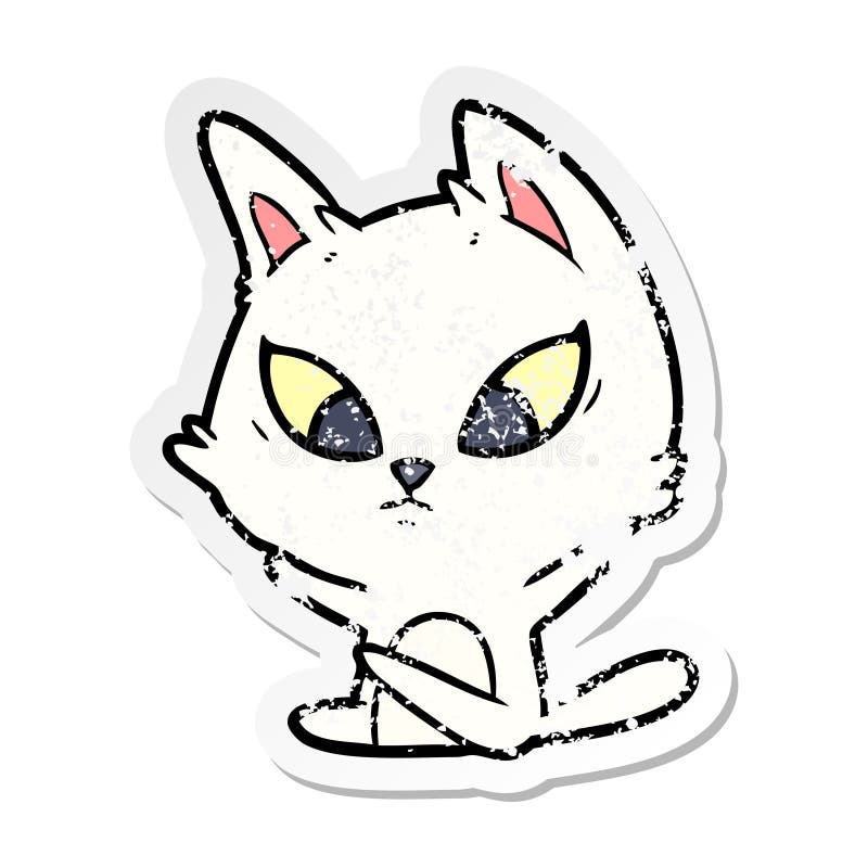 A Creative Distressed Sticker of a Confused Cartoon Cat Sitting Stock ...