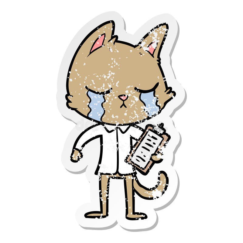 A Creative Distressed Sticker of a Crying Cartoon Business Cat Stock ...