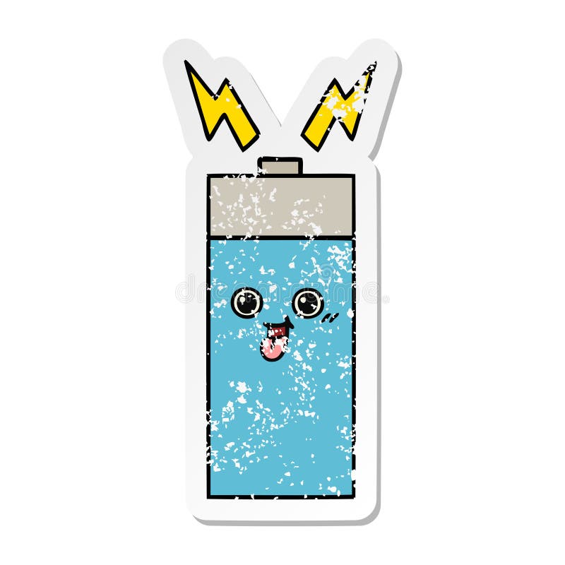 A Creative Distressed Sticker of a Cute Cartoon Battery Stock Vector ...