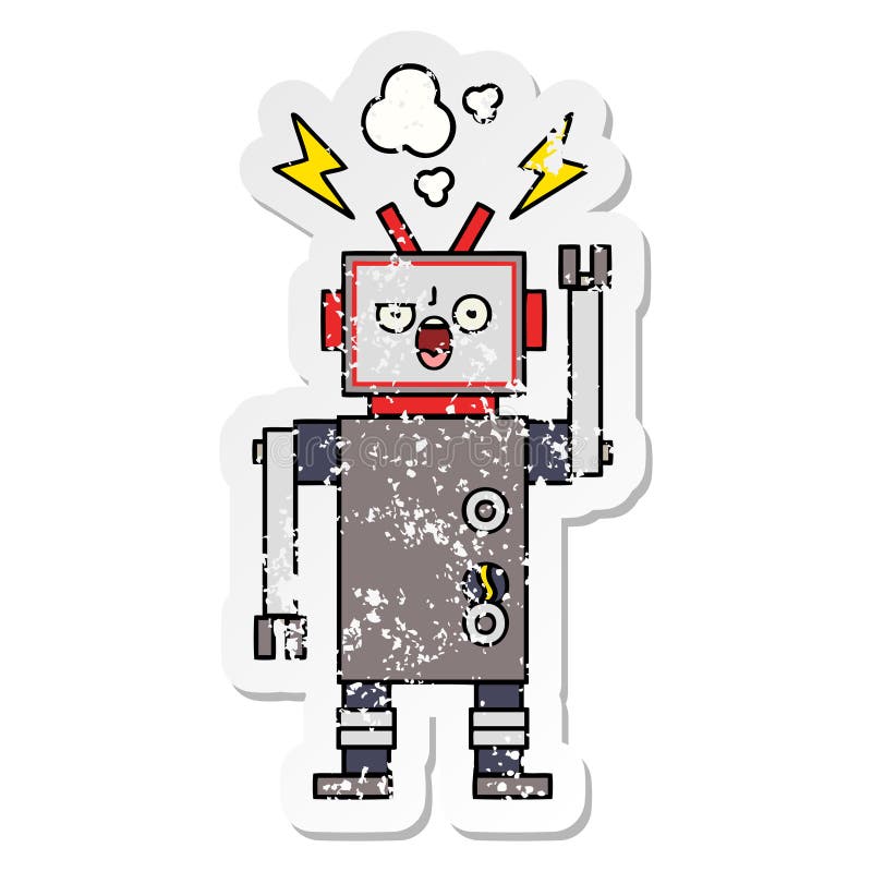 A Creative Distressed Sticker of a Cute Cartoon Broken Robot Stock ...