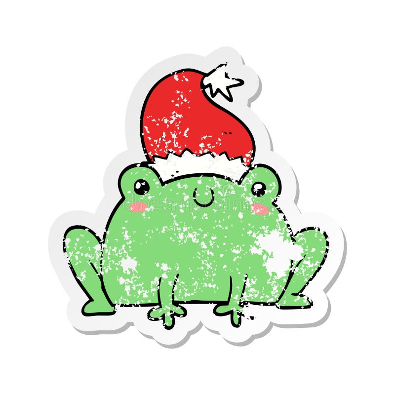 A Creative Distressed Sticker of a Cute Cartoon Christmas Frog Stock ...