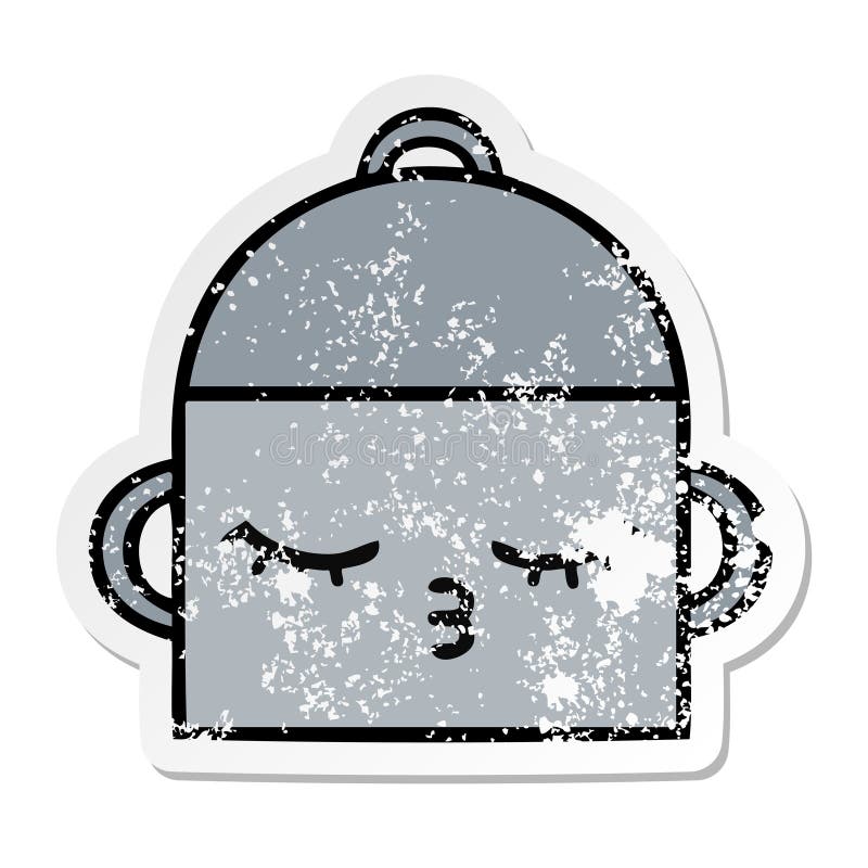 A Creative Distressed Sticker of a Cute Cartoon Cooking Pot Stock ...