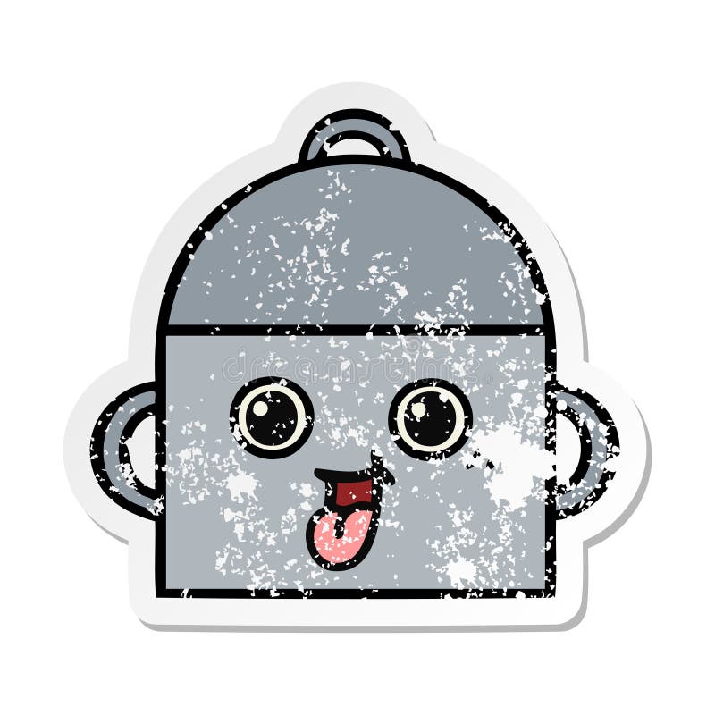 A Creative Distressed Sticker of a Cute Cartoon Cooking Pot Stock ...