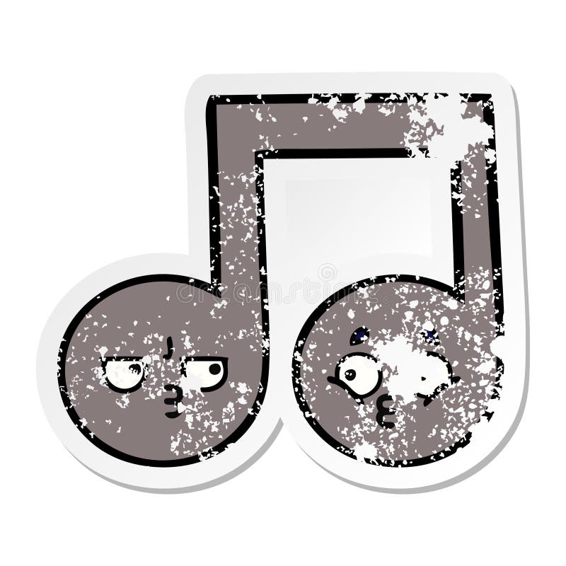 A Creative Distressed Sticker of a Cute Cartoon Musical Note Stock ...