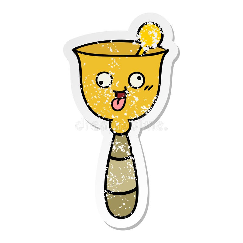 A Creative Distressed Sticker of a Cute Cartoon School Bell Stock ...