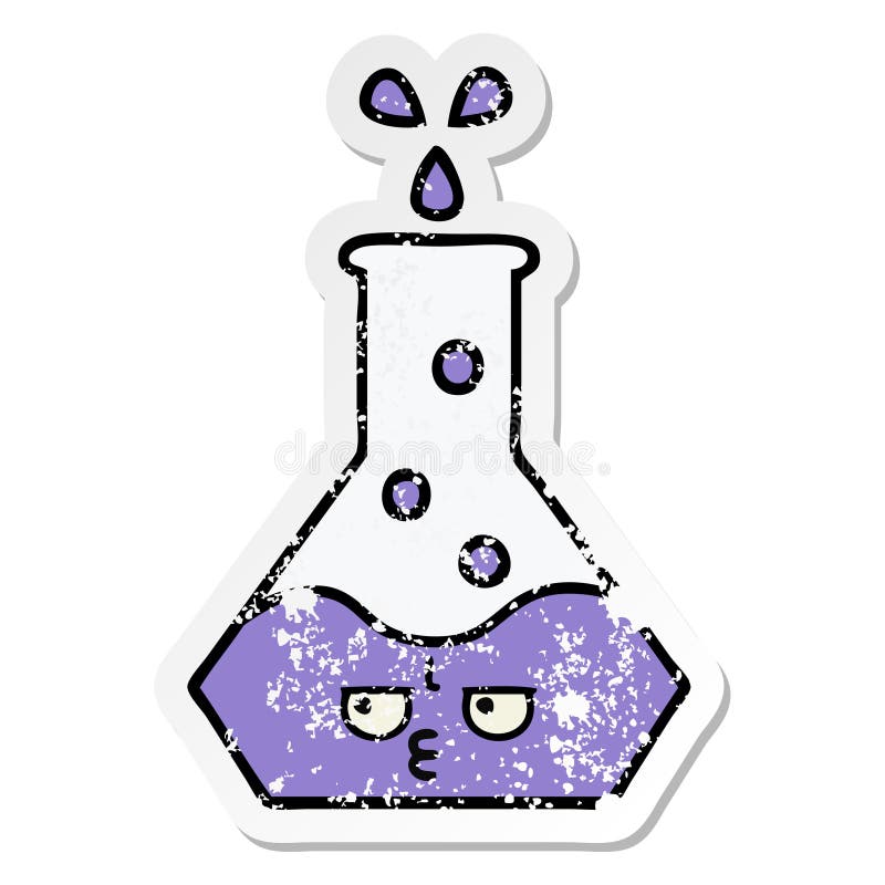 A Creative Distressed Sticker of a Cute Cartoon Science Beaker Stock ...
