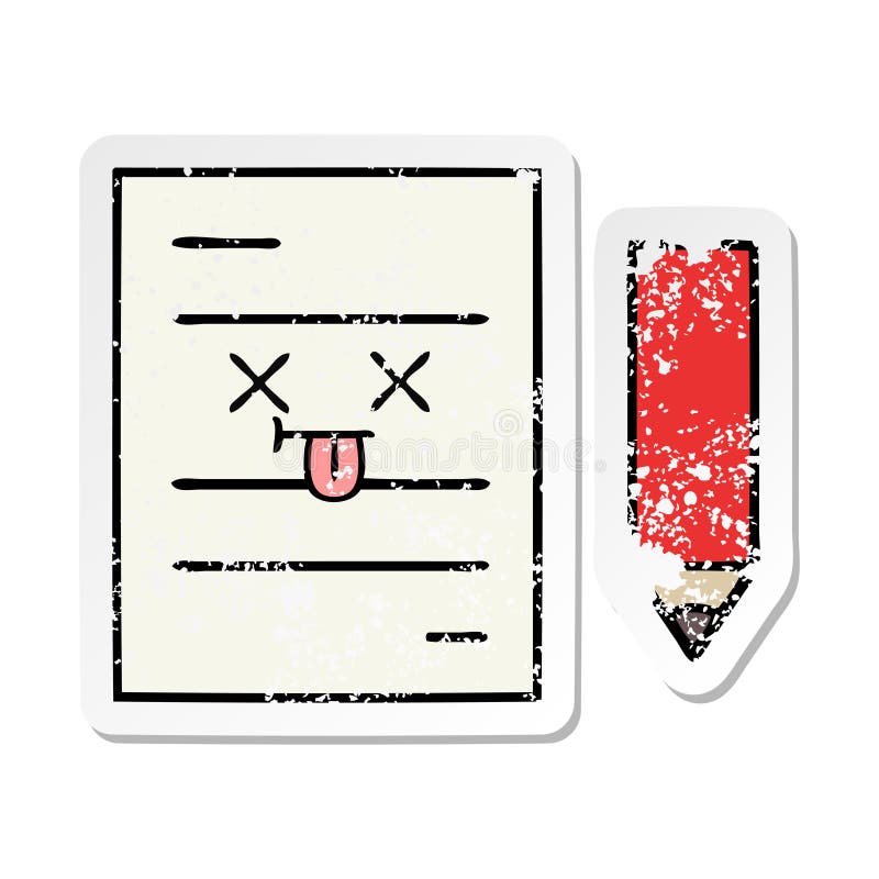 A Creative Distressed Sticker of a Cute Cartoon Test Paper Stock Vector ...