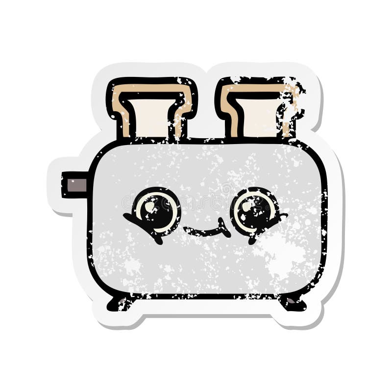 A Creative Distressed Sticker of a Cute Cartoon of a Toaster Stock ...