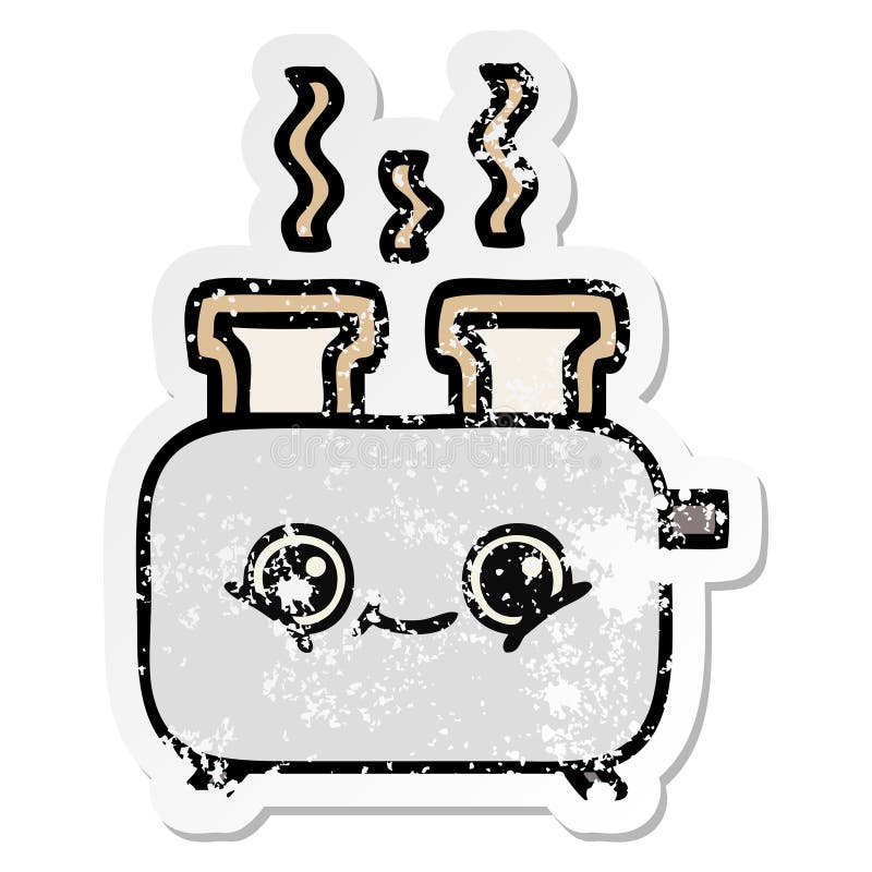 A Creative Distressed Sticker of a Cute Cartoon of a Toaster Stock ...