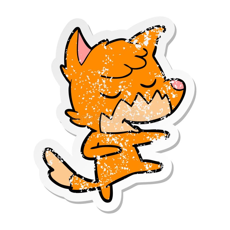 A Creative Distressed Sticker of a Friendly Cartoon Fox Dancing Stock ...