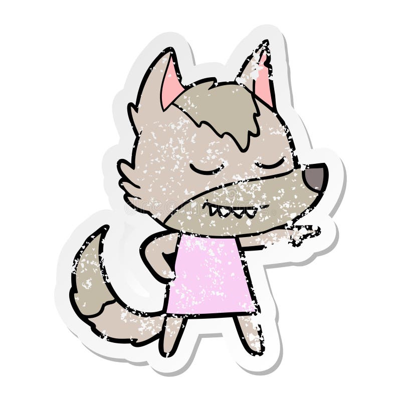 A Creative Distressed Sticker of a Friendly Cartoon Wolf Girl Pointing ...