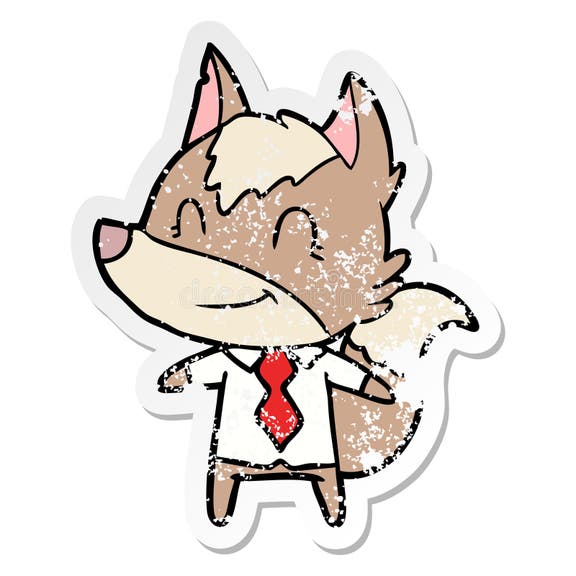 A Creative Distressed Sticker of a Friendly Cartoon Wolf Office Worker ...