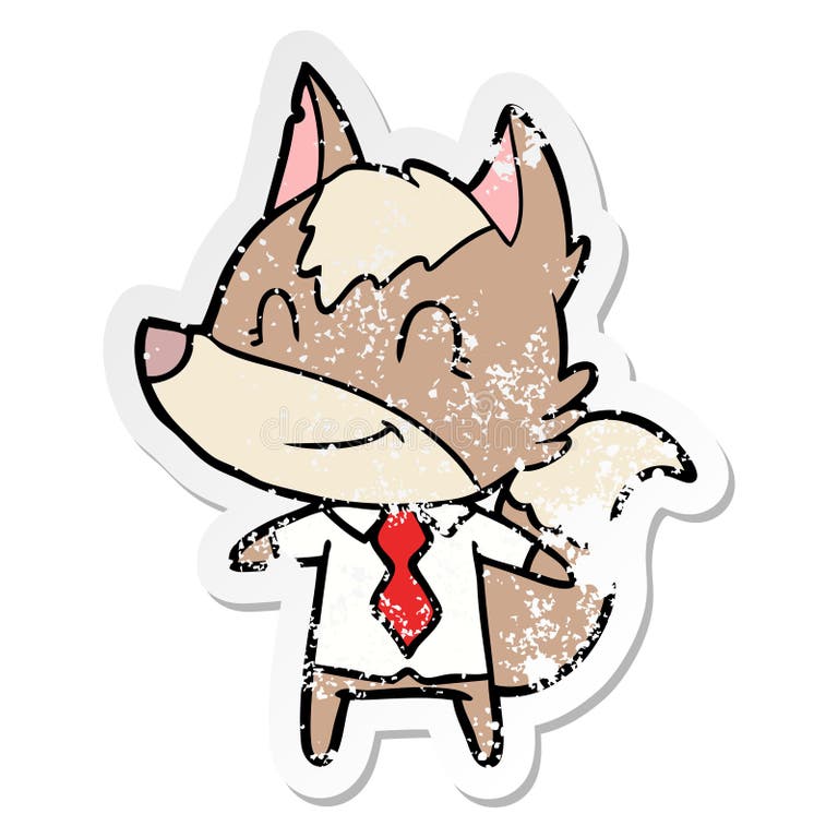 A Creative Distressed Sticker of a Friendly Cartoon Wolf Office Worker ...