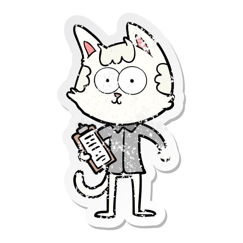 A Creative Distressed Sticker of a Happy Cartoon Salesman Cat Stock ...