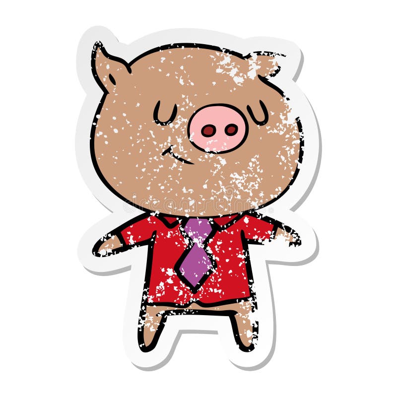 A Creative Distressed Sticker of a Happy Cartoon Smart Pig Stock Vector ...