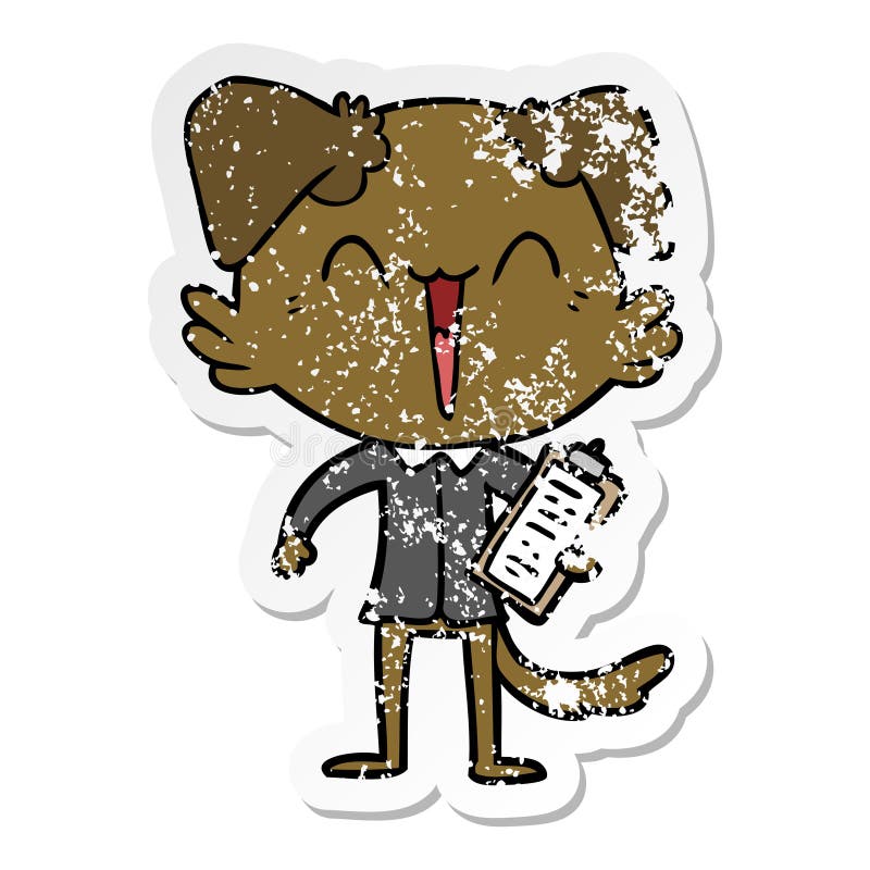A Creative Distressed Sticker of a Happy Office Dog Cartoon Stock ...