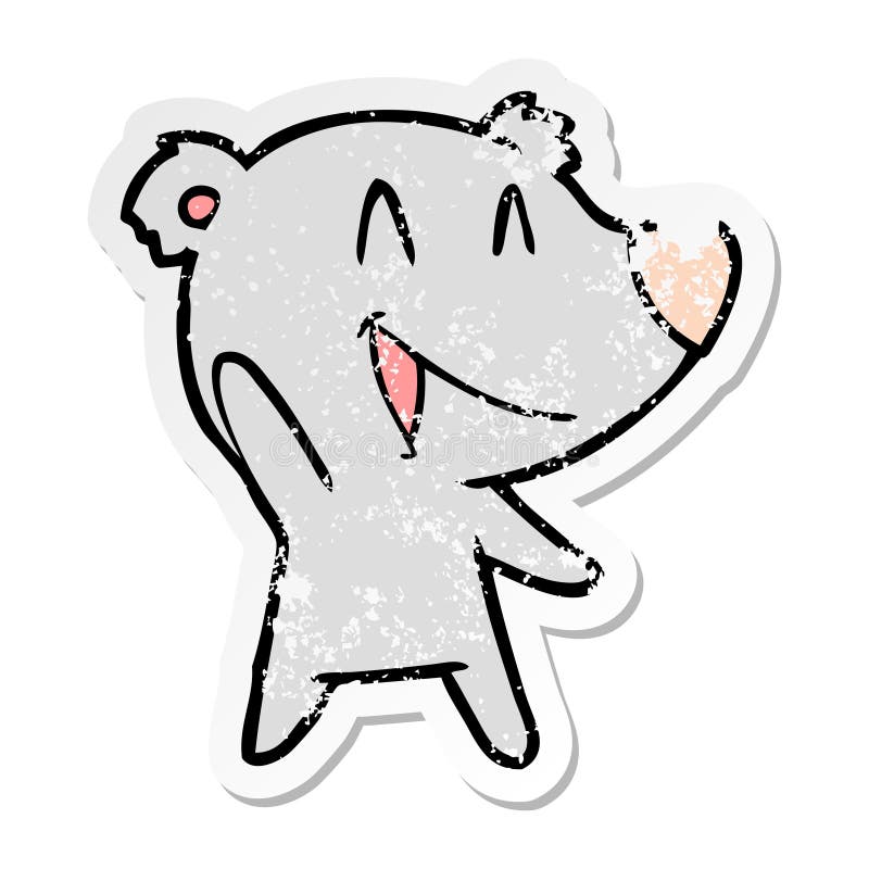 A Creative Distressed Sticker of a Laughing Bear Cartoon Stock Vector ...
