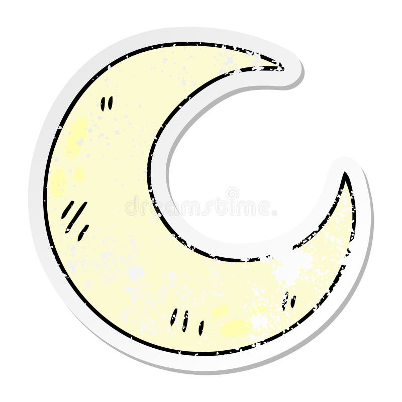 A Creative Distressed Sticker of a Quirky Hand Drawn Cartoon Crescent ...