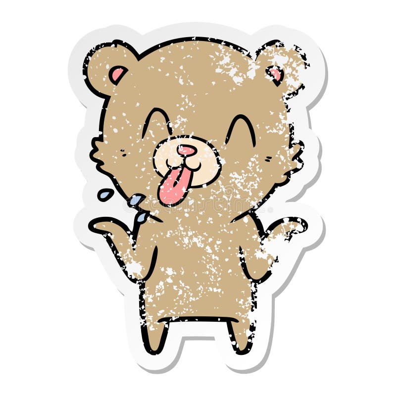 A Creative Distressed Sticker of a Rude Cartoon Bear Stock Vector ...