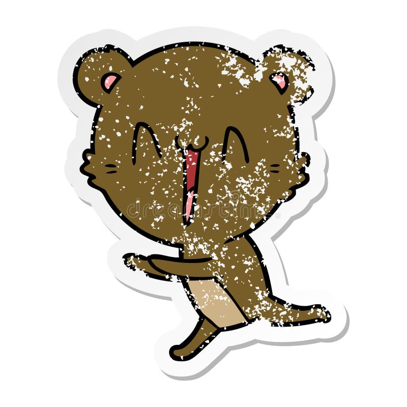 A Creative Distressed Sticker of a Running Bear Cartoon Stock Vector ...