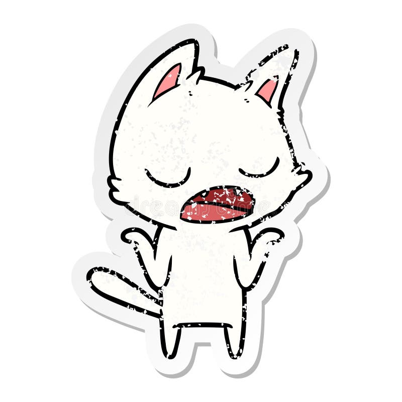 A Creative Distressed Sticker of a Talking Cat Shrugging Shoulders ...