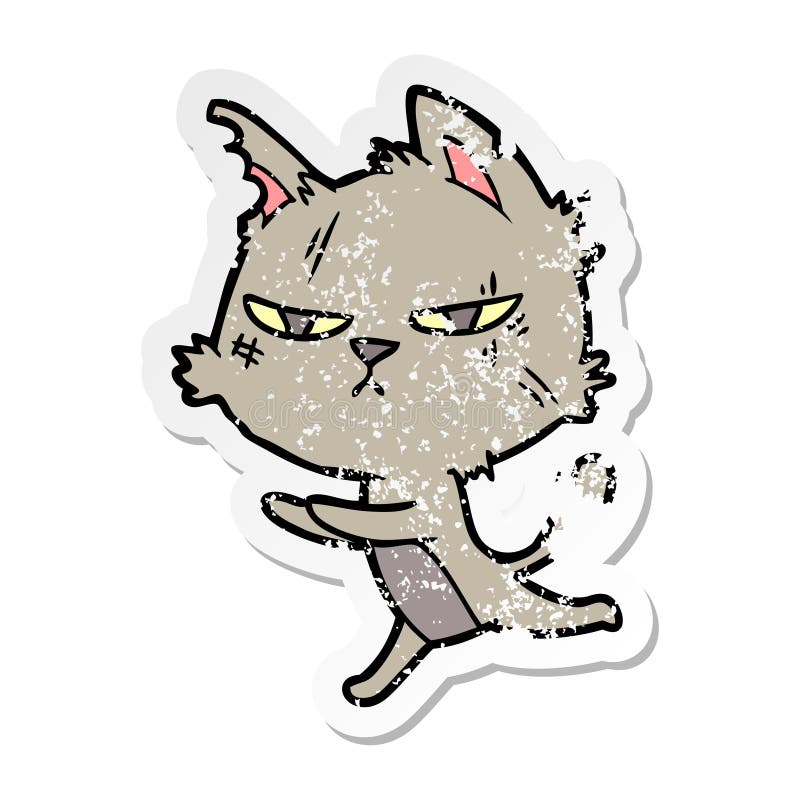 A Creative Distressed Sticker of a Tough Cartoon Cat Running Stock ...