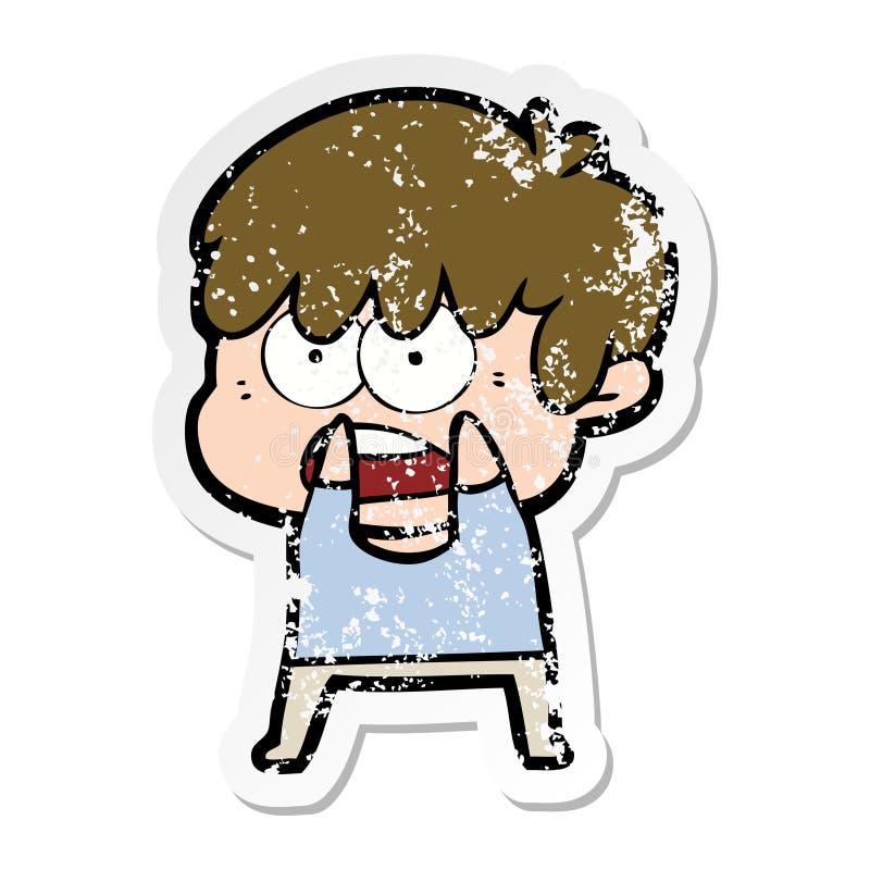 A Creative Distressed Sticker of a Worried Cartoon Boy Stock Vector ...