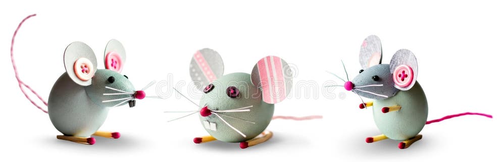 Creative DIY Eggshell Mice with Buttons and Craft Paper Ears on White ...