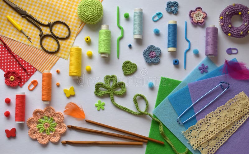 Creative DIY Setup Featuring Yarn, Felt, Thread, Scissors, Measuring ...