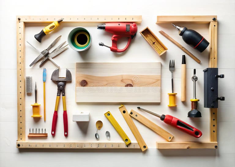 Creative DIY Workspace Layout with Assorted Hand Tools, Power Tools ...