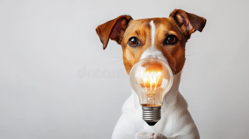 Creative Dog Holding Light Bulb Inspiration Concept Stock Illustration ...