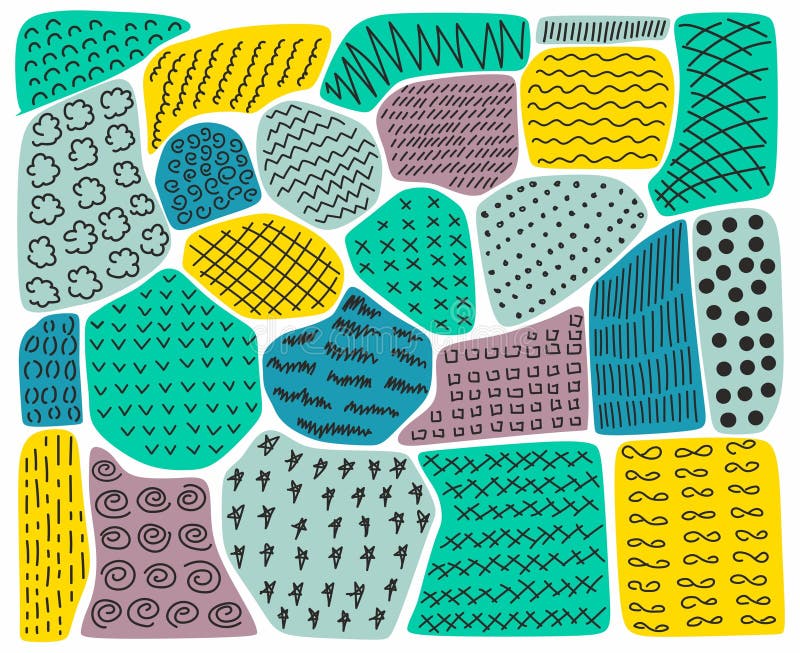 Creative Doodle Art Header with Different Shapes and Textures. Collage ...