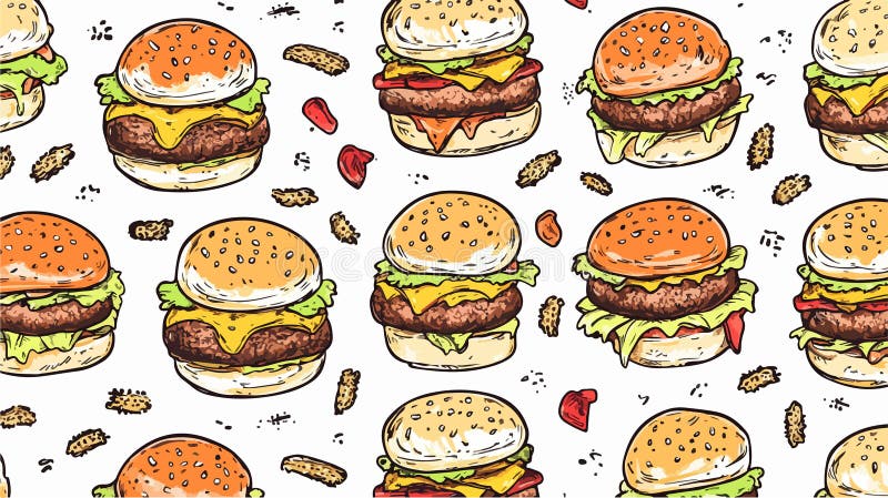 Creative Doodle Burger Pattern Background for Fast Food Designs Stock ...