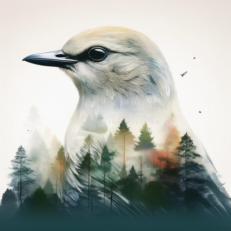 Creative Double Exposure Bird and Serene Forest Scene. AI Content ...