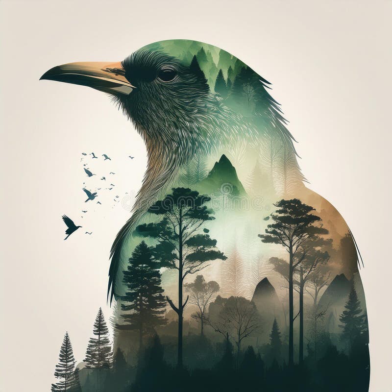 Creative Double Exposure Bird and Serene Forest Scene. AI Content ...