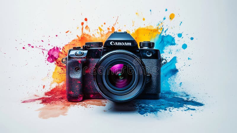 Creative Double Exposure of Camera with Vibrant Paint Splatter Art for ...
