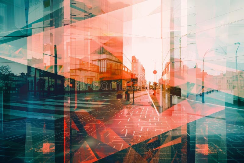 Creative Double Exposure of Geometric Patterns Stock Illustration ...