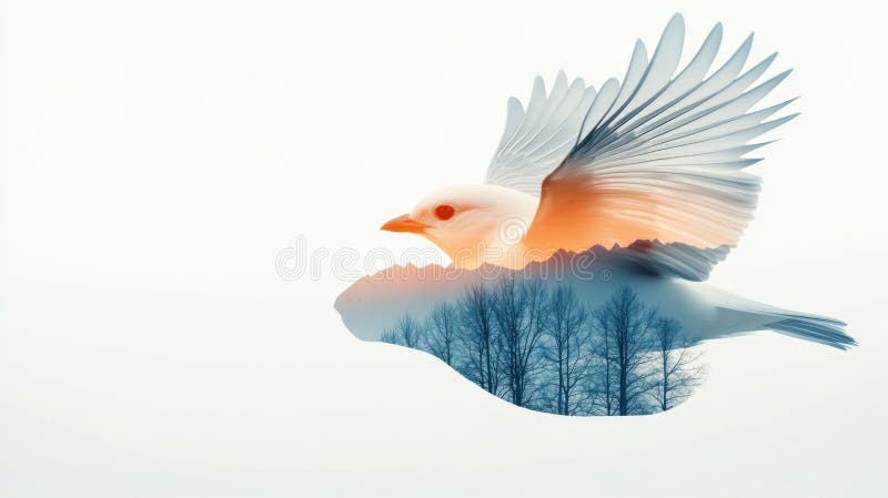 Double Exposure of Bird and Forest Silhouette, AI Stock Image - Image ...