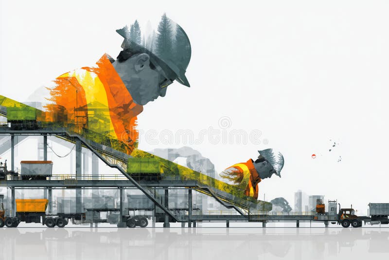 Creative Double Exposure Image Showcasing Construction Worker in Hard ...